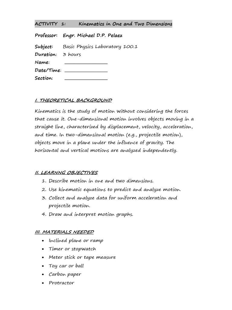 Basic Physics Lab Activity 1 | PDF | Projectiles | Acceleration