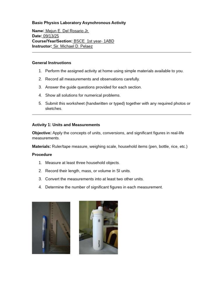 Asynchronous Physics Lab Activities | PDF | Measurement | Kinematics