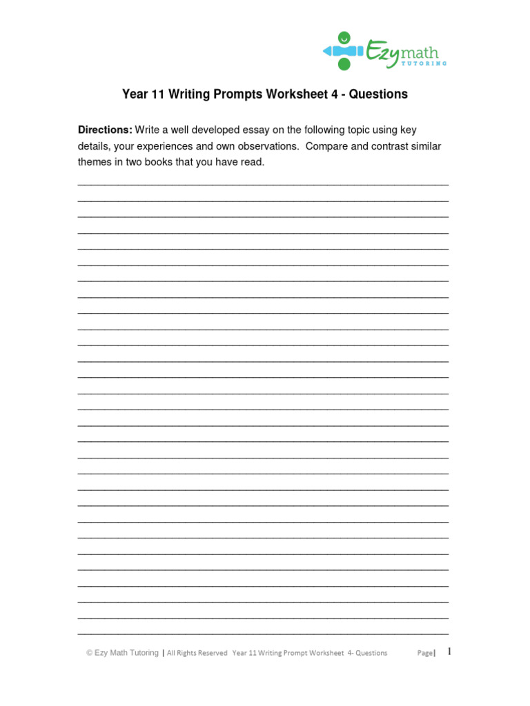 Year 11 Writing Prompts Worksheet | PDF