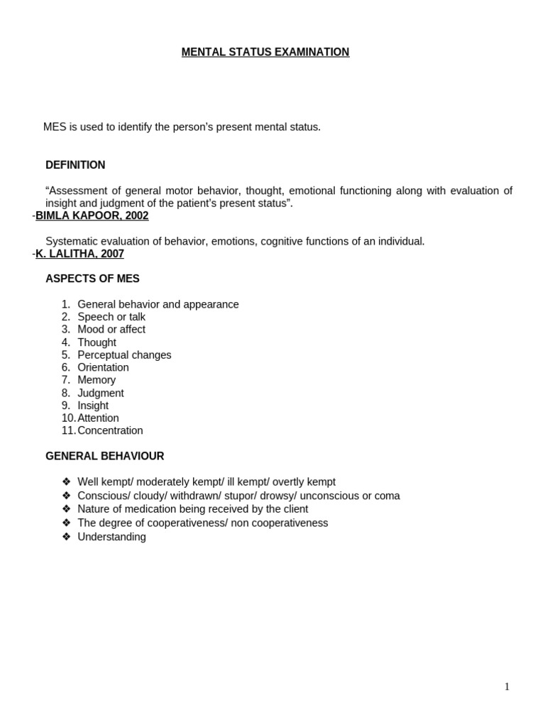 Mental Status Examination Guide | PDF | Awareness | Intelligence