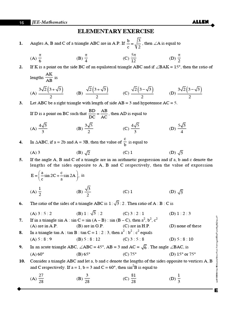 (SHEET) - Solution of Triangle | PDF | Triangle | Area