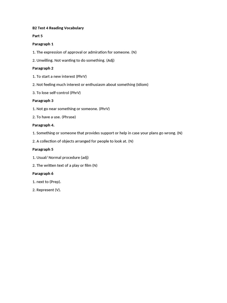 B2 Test 4 Reading Vocabulary Guide | PDF