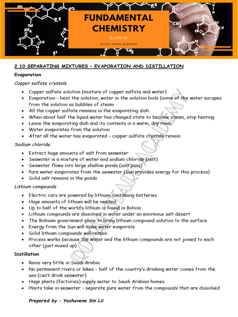 2.10 Separating Mixtures - Evaporation and Distillation | PDF