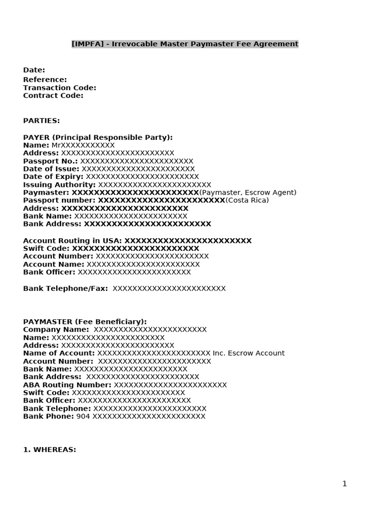 (IMPFA) - Irrevocable Master Paymaster Fee Agreement and Sub (IMPFA ...