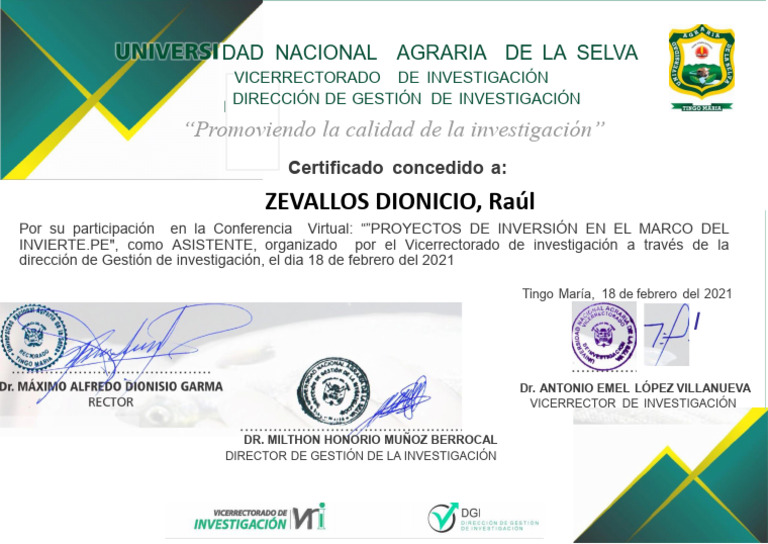 Zevallos Dionicio Raul Invierte - Pe | PDF