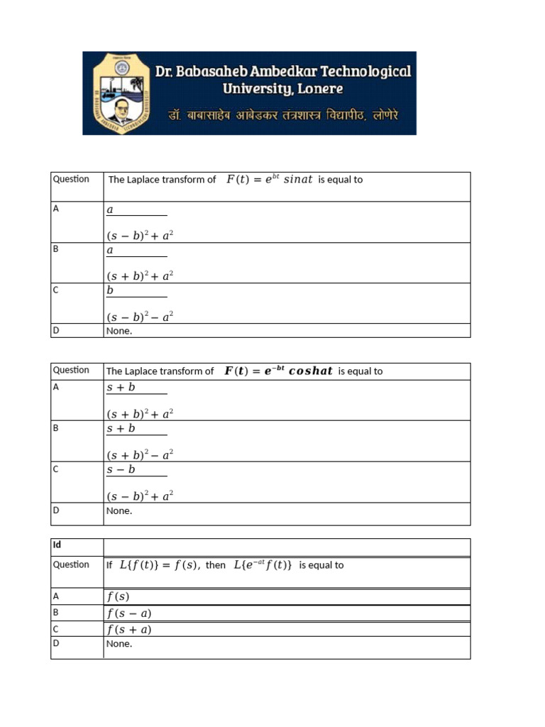 Laplace Transform Questions and Answers | PDF | Holomorphic Function ...