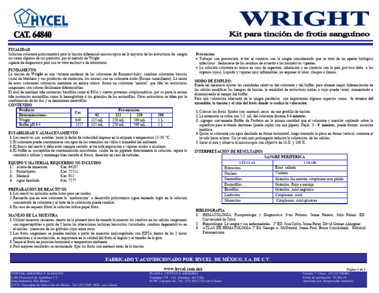 QR T64840 Kit Wright v7 | PDF | Tinción | Hematología