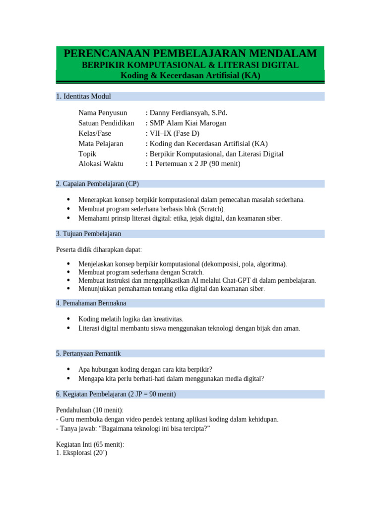 Modul Ajar Koding Dan KA | PDF