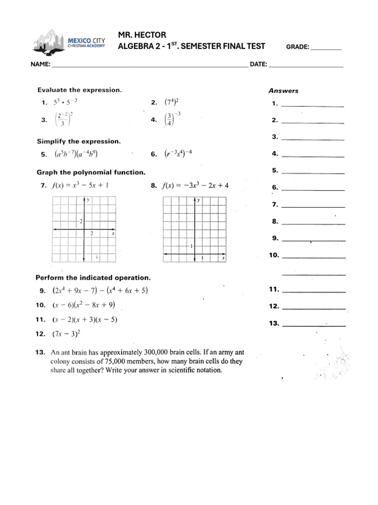 Algebra 2 - Final Test 1er Semestre 2024 | PDF