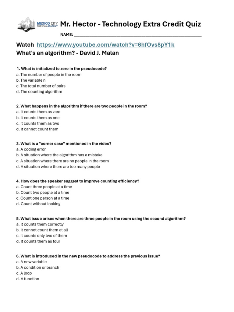 1st Semester Extra Credit QUiz | PDF