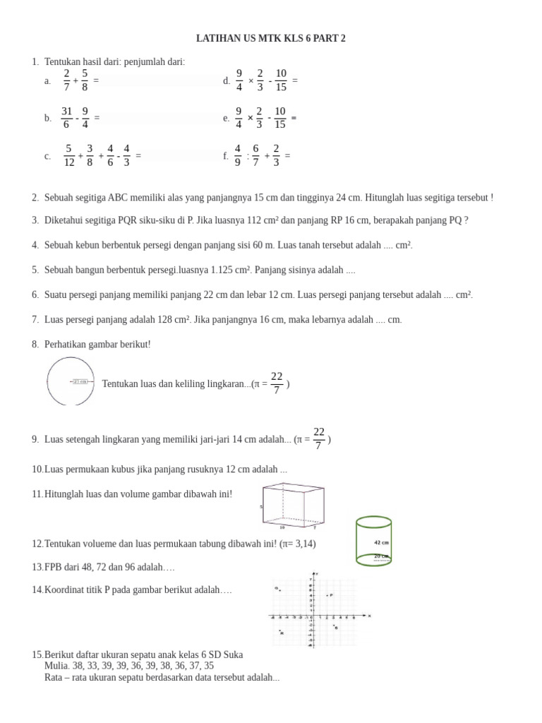 Latihan Us MTK KLS 6 Part 2 | PDF
