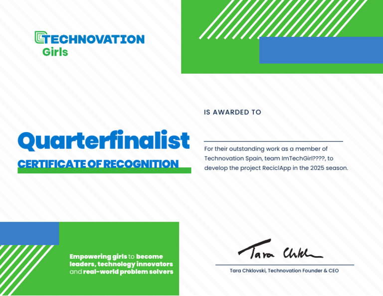 Technovation Spain Quarterfinalist Award | PDF