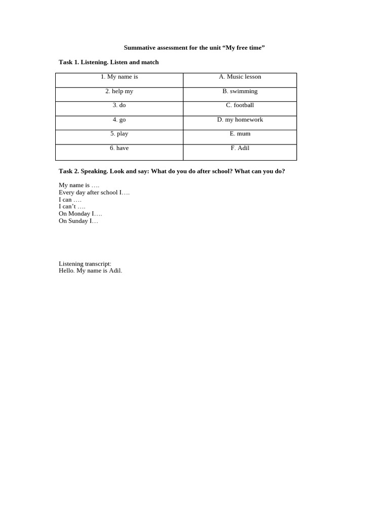 Summative Assessment For The Unit | PDF
