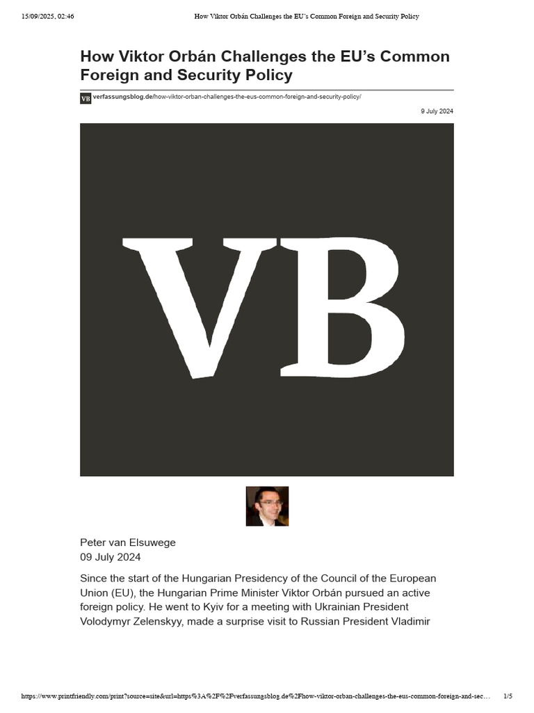 How Viktor Orbán Challenges The EU's Common Foreign and Security Policy | PDF | International ...