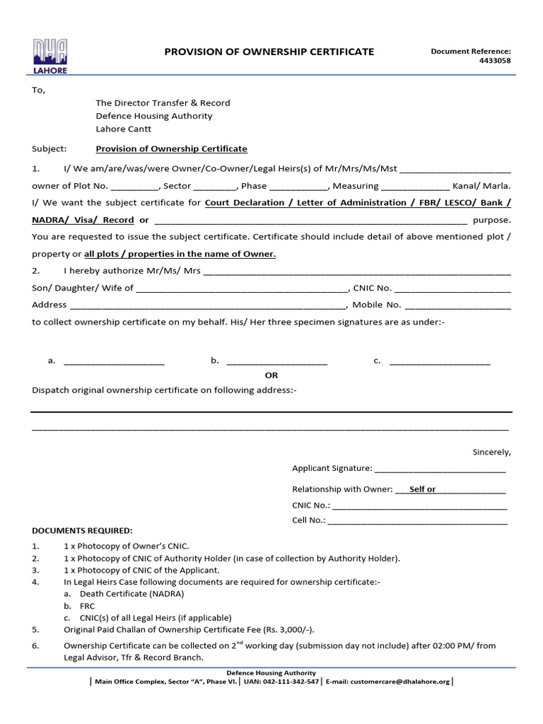Ownership Certificate Application Guide | PDF