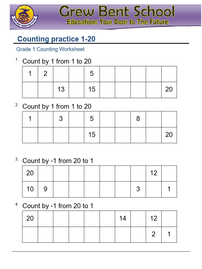 Grade 1 Rote Counting Worksheet | PDF