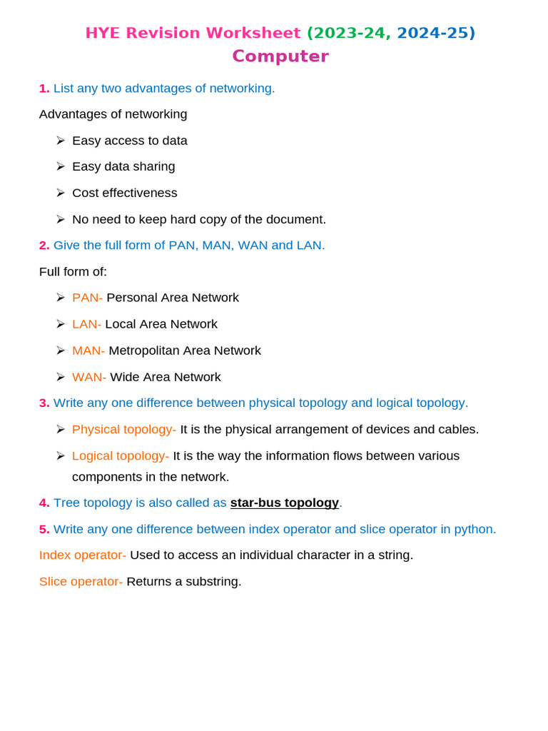 Computer - HYE - Revision Worksheet | PDF | Microsoft Access ...