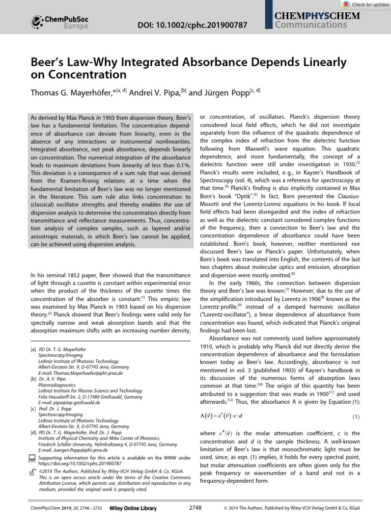 Beer’s Law and Integrated Absorbance | PDF | Permittivity | Absorbance