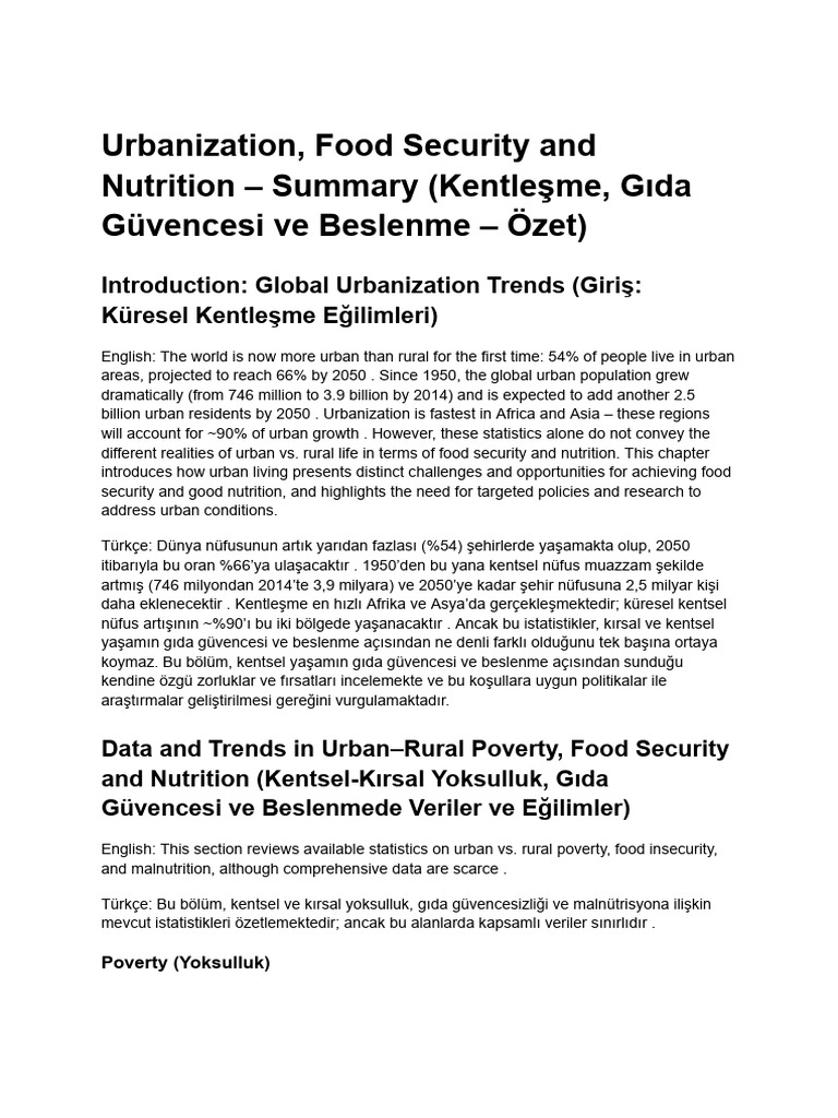 Urbanization Food Security and Nutrition | PDF