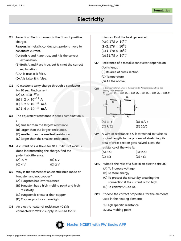 Electricity Foundation Questions and Answers | PDF | Series And ...