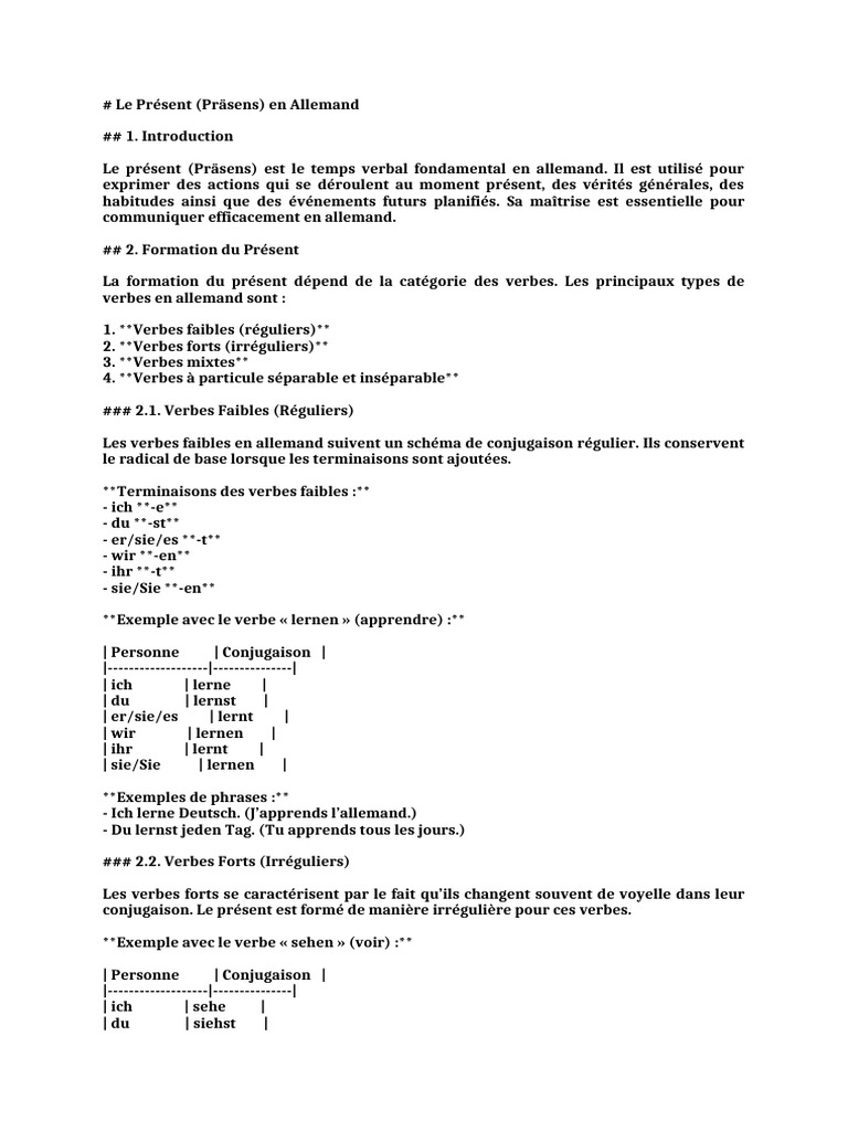 Le Présent en Allemand : Guide Complet | PDF | Verbe | Grammaire