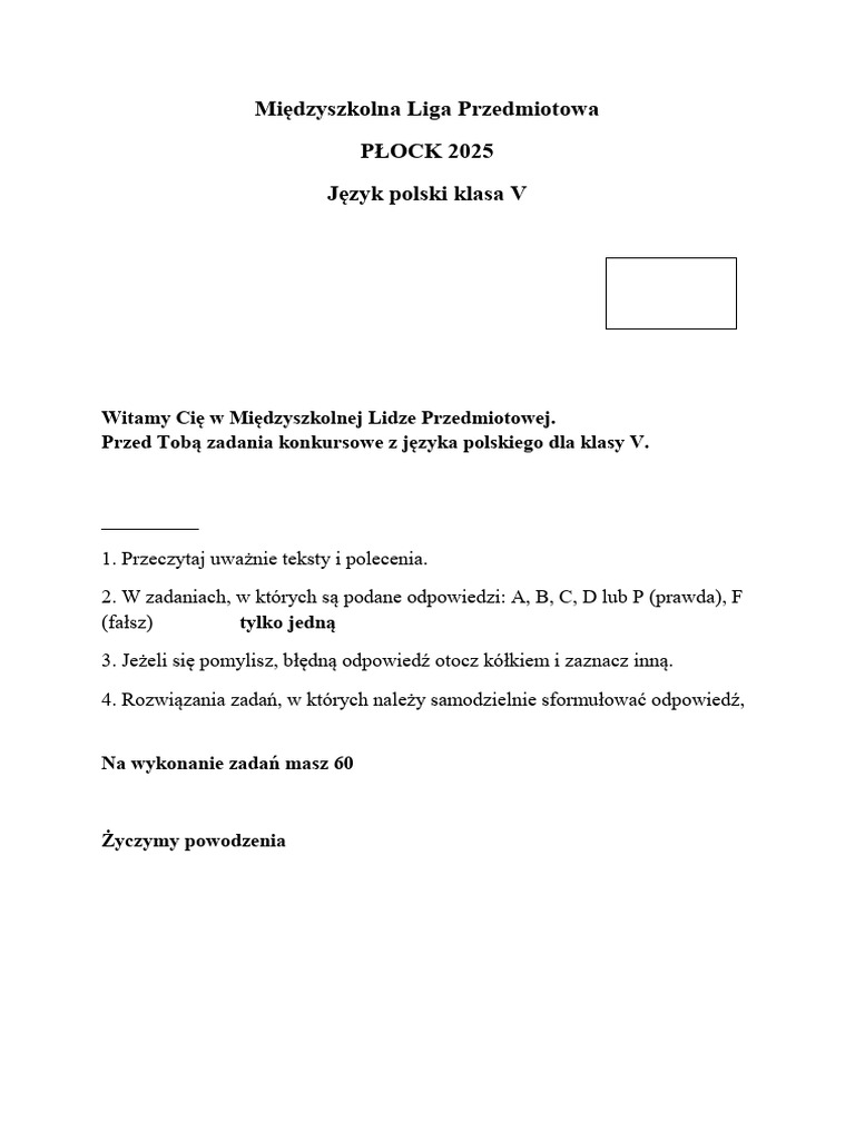 Jezyk Polski Kl. 5. 2025 R | PDF