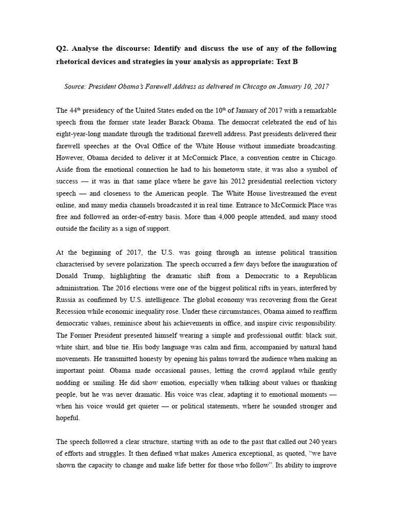 Obama's Farewell Address Rhetorical Analysis | PDF | Barack Obama ...