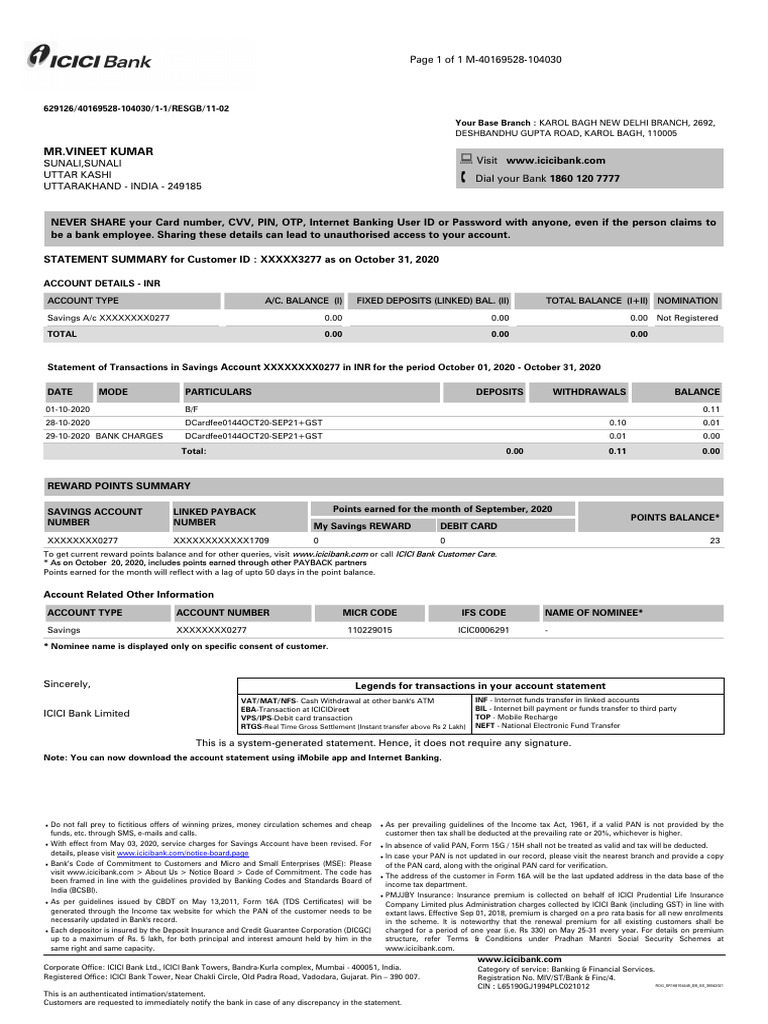 Statement 2020MTH10 277568593 Unlocked | PDF | Banks | Online Banking
