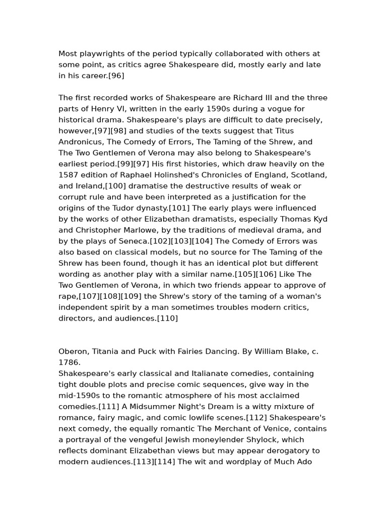 Shakespeare's Early Works and Collaborations | PDF | William ...