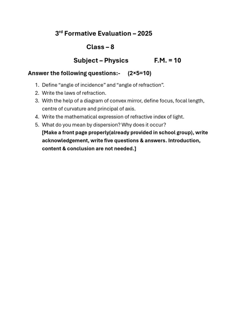 Class 8 Physics Evaluation 2025 | PDF