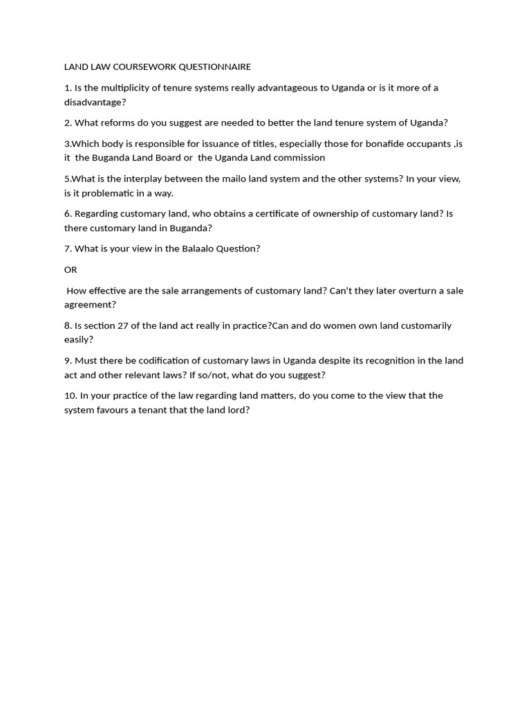 Uganda Land Law Coursework Questions | PDF