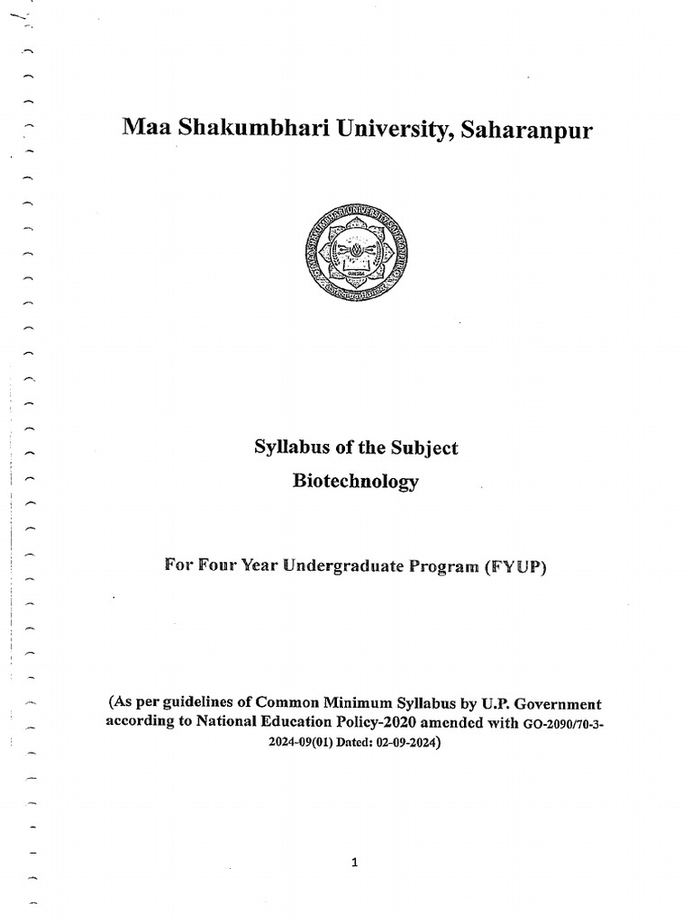 FYUP Biotechnology UG Syllabus 2024-25 | PDF
