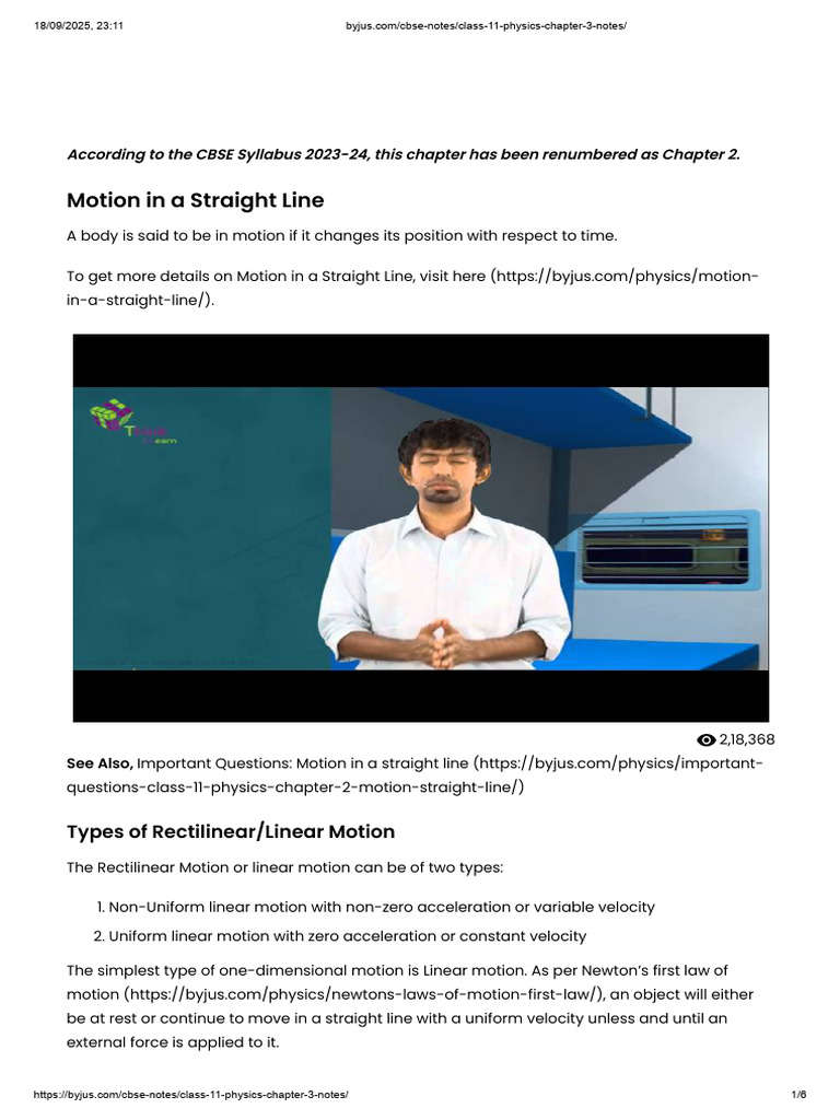 Cbse Notes - Class 11 Physics Chapter 3 Notes | PDF | Velocity ...