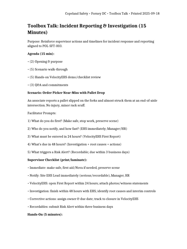 Incident Reporting Toolbox Talk Guide | PDF