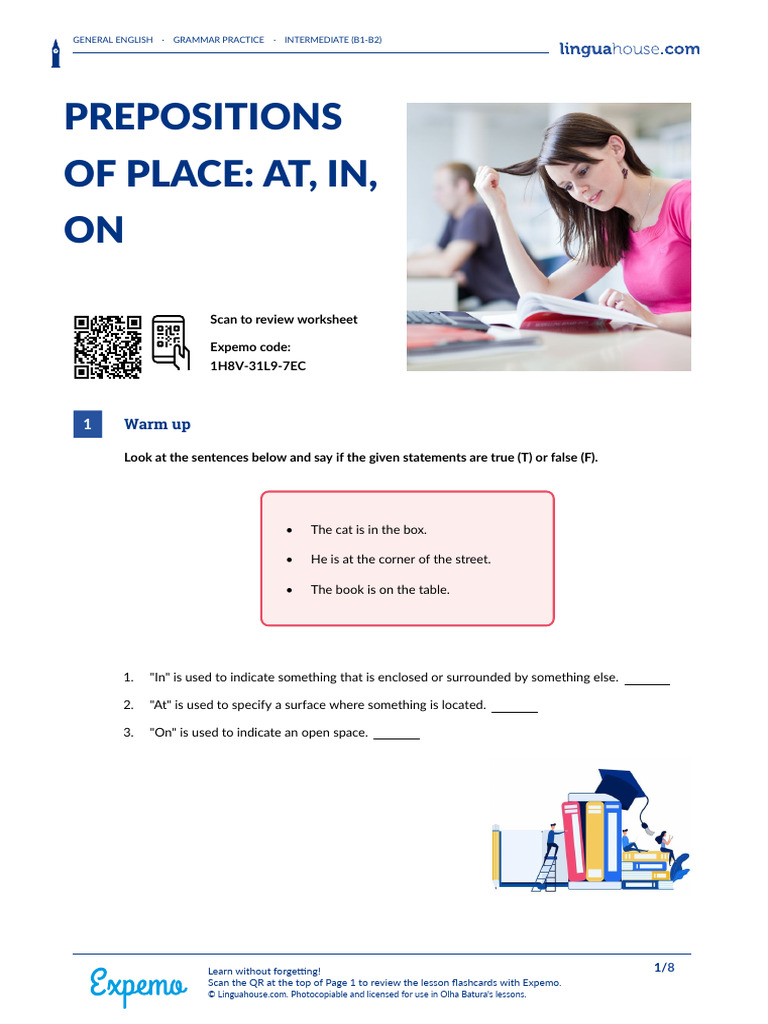 Prepositions of Place at in On British English Student B1 B2 | PDF