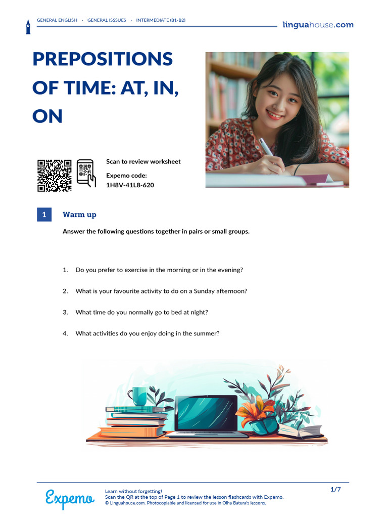 Prepositions of Time: At, In, On Guide | PDF