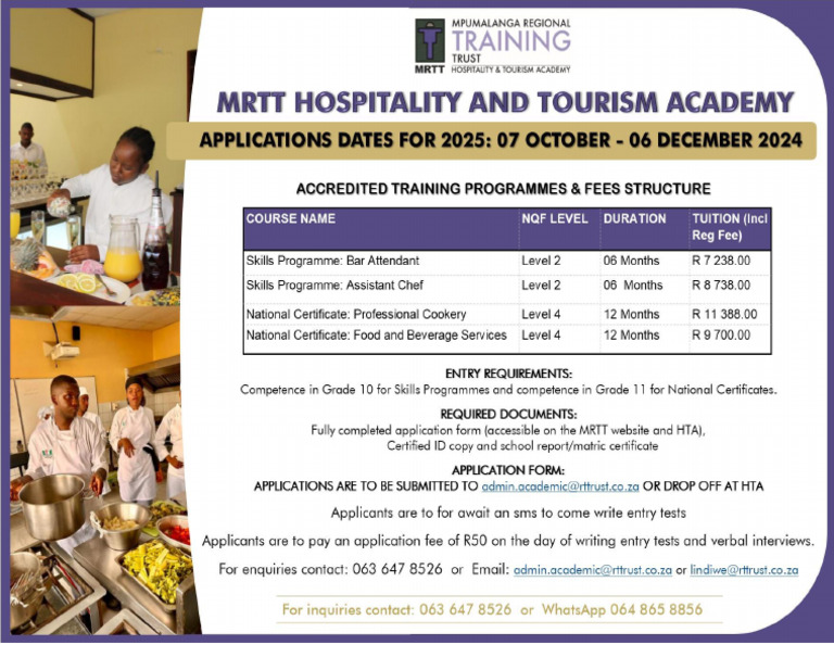 MRTT Hospitality and Tourism Academy Application Dates For 2025 | PDF
