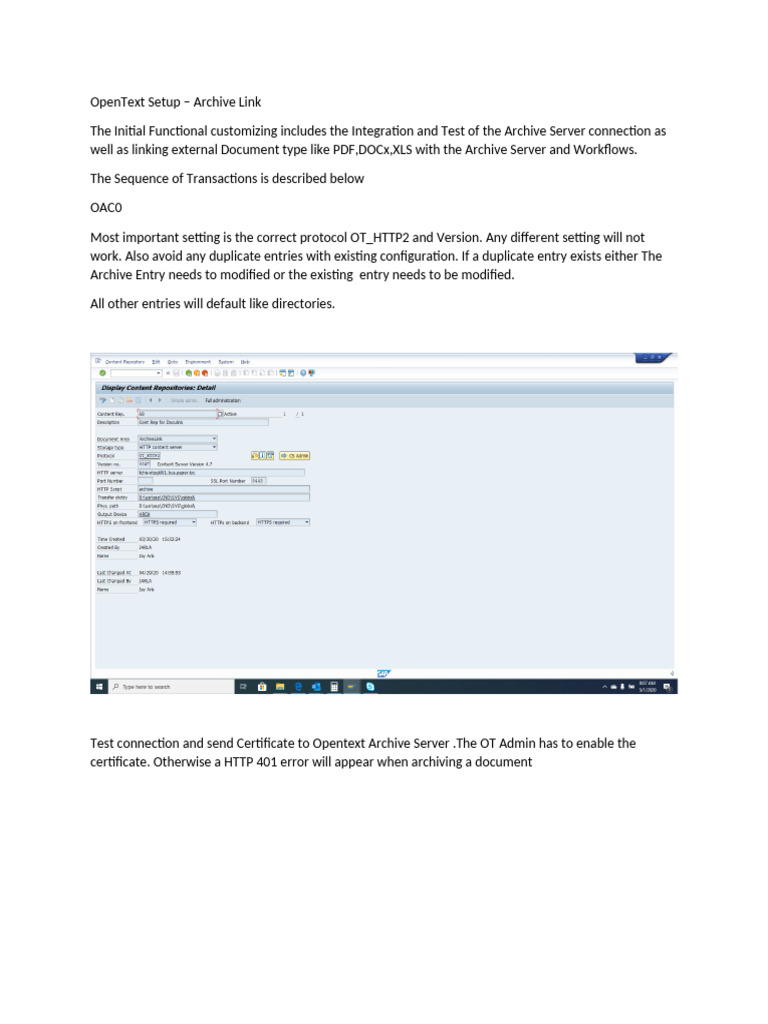OpenText Archive Link Setup Guide | PDF