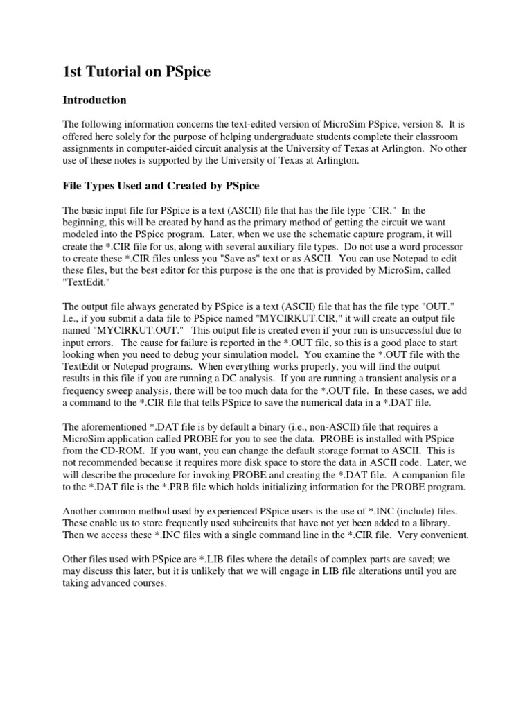 Tutorial On PSpice | PDF | Operational Amplifier | Capacitor