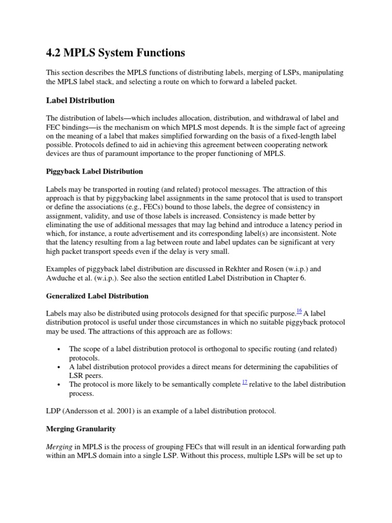 Explaining Key MPLS Functions Such As Label Distribution, Merging of ...
