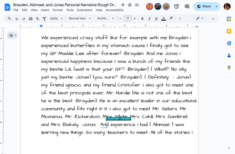 Brayden, Abimael, and Jonas Personal Narrative Rough Draft | PDF