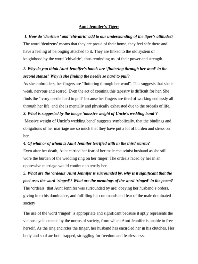 Aunt Jennifer's Tigers: A Study of Oppression | PDF