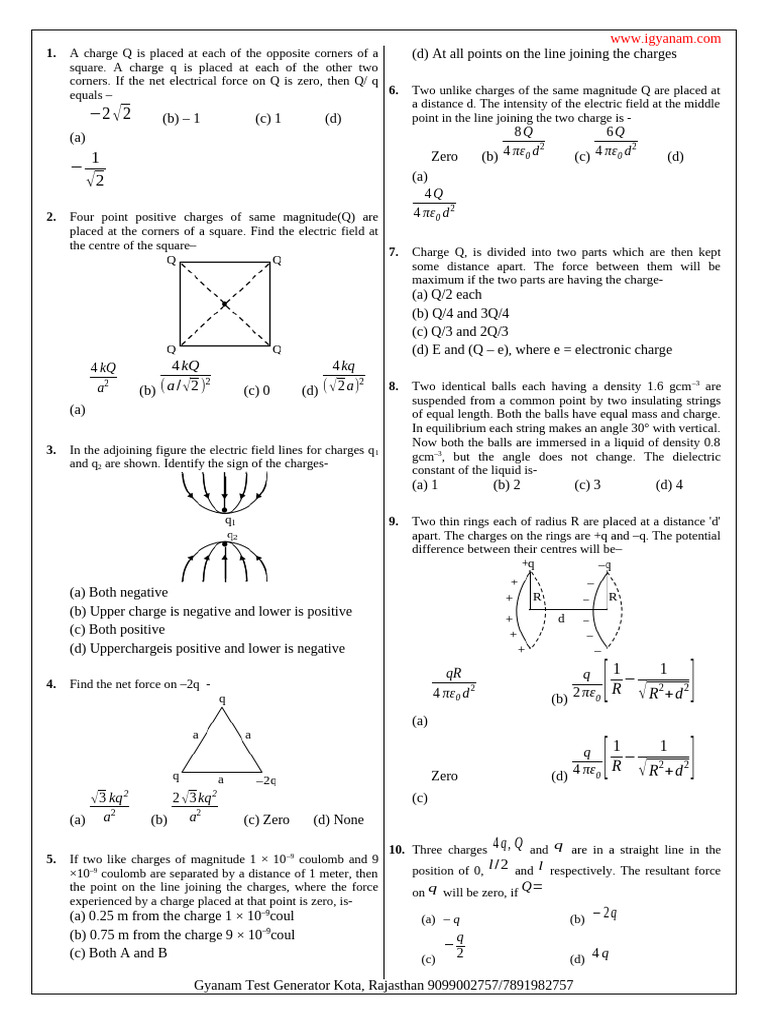 Jee Electrostatics | PDF | Force | Mechanics