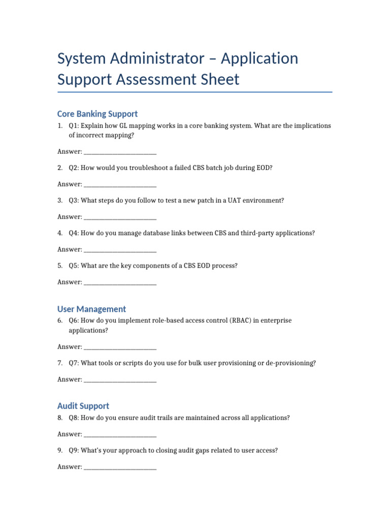 Core Banking System Admin Assessment | PDF | Computing | Information ...