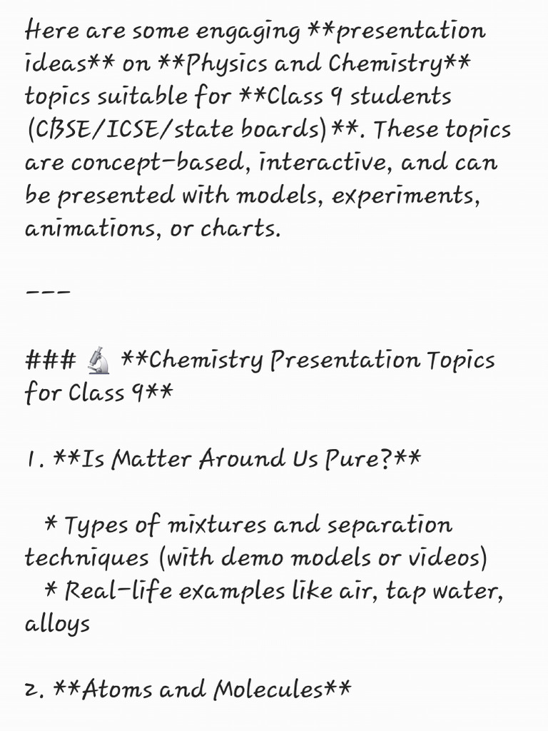 Topics For Presentation of Class 9th - 250731 - 172652 | PDF