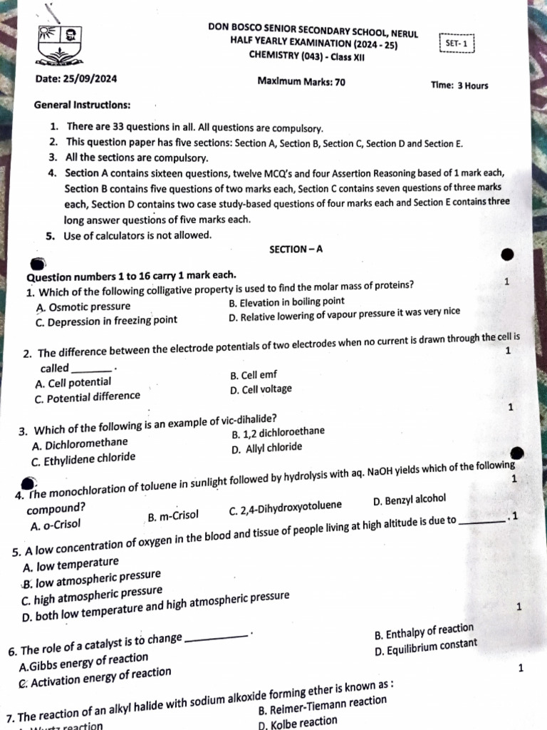 CHEM DB 24-25 | PDF | Chemical Reactions | Organic Chemistry