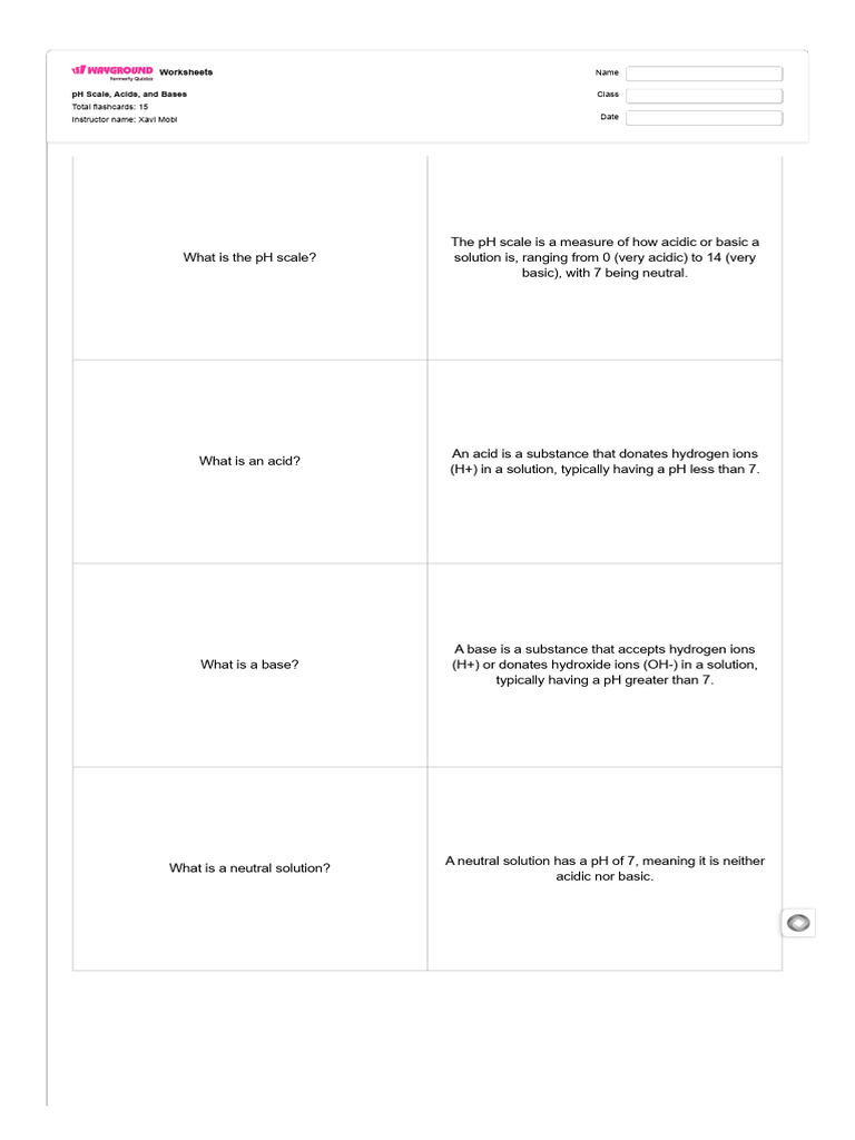 PH Scale, Acids, and Bases - Wayground | PDF | Acid | Ph