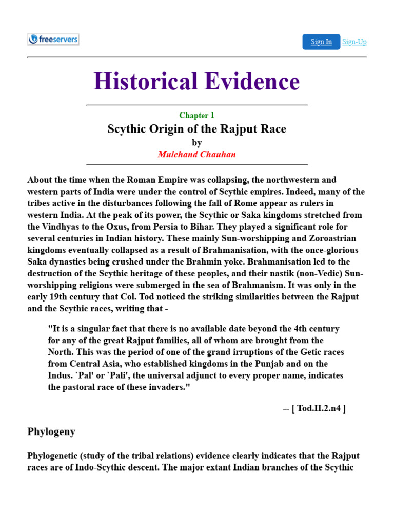 Historical Evidence For The Scythic Origin of Rajputs. 'Scythic Origin of The Rajput Race' by ...