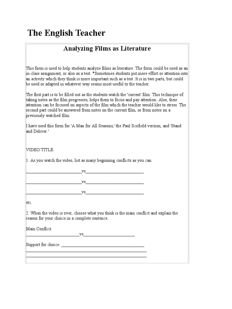 The English Teacher: Analyzing Films As Literature | PDF