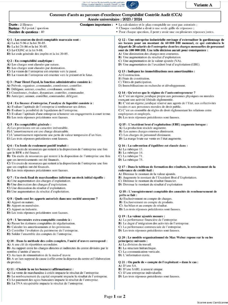 Concours Licence d'Excellence Comptabilité Contrôle Audit CCA | PDF